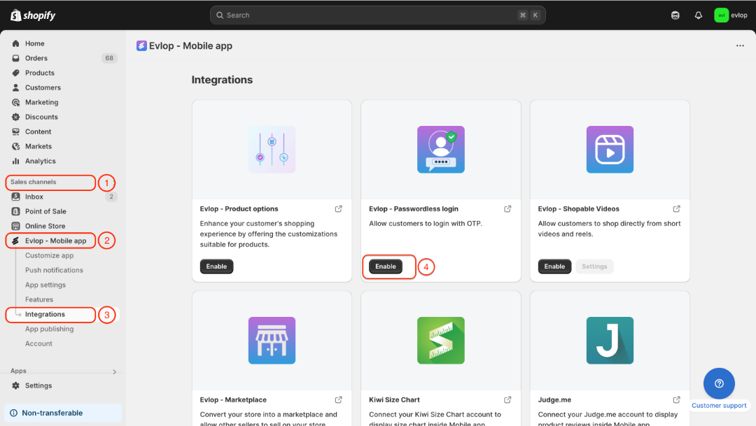 How to integrate Evlop - Passwordless login with Evlop mobile app?